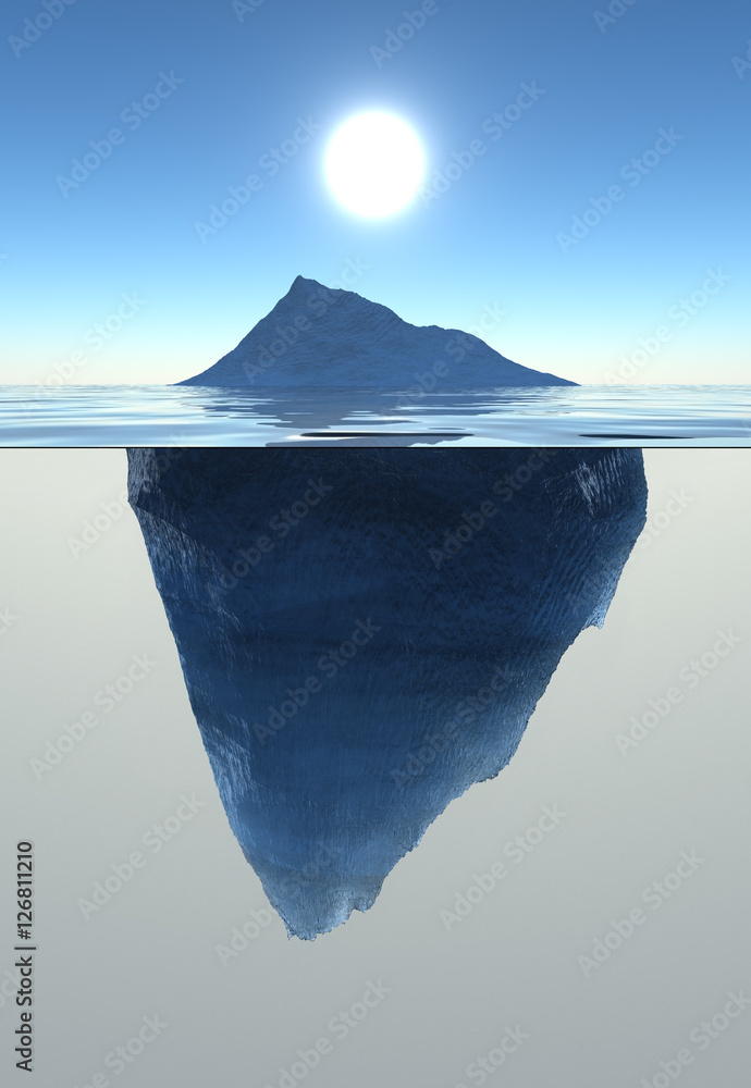 Emerged and submerged parts of an iceberg. Tip of the iceberg or ...