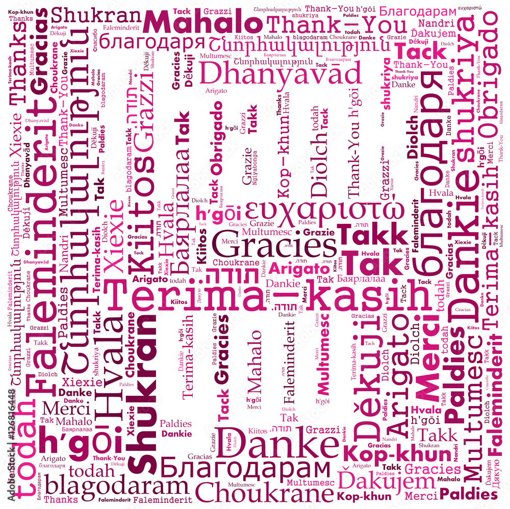 Thank you word cloud background in many different languages Stock ...