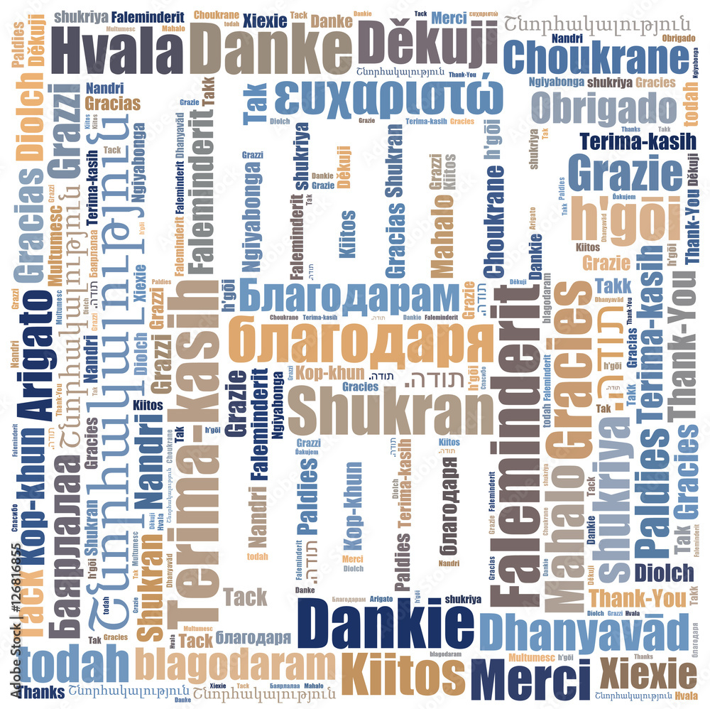 Thank you word cloud background in many different languages Stock ...
