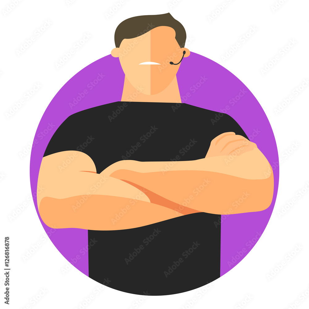 Sequrity sign, safety icon, flat design. Security guard with crossed ...