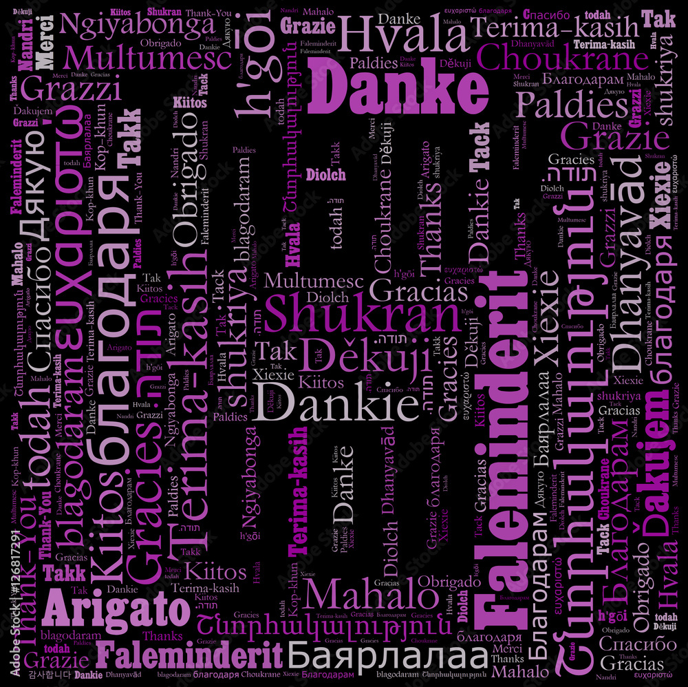 Thank you word cloud background in many different languages Stock ...