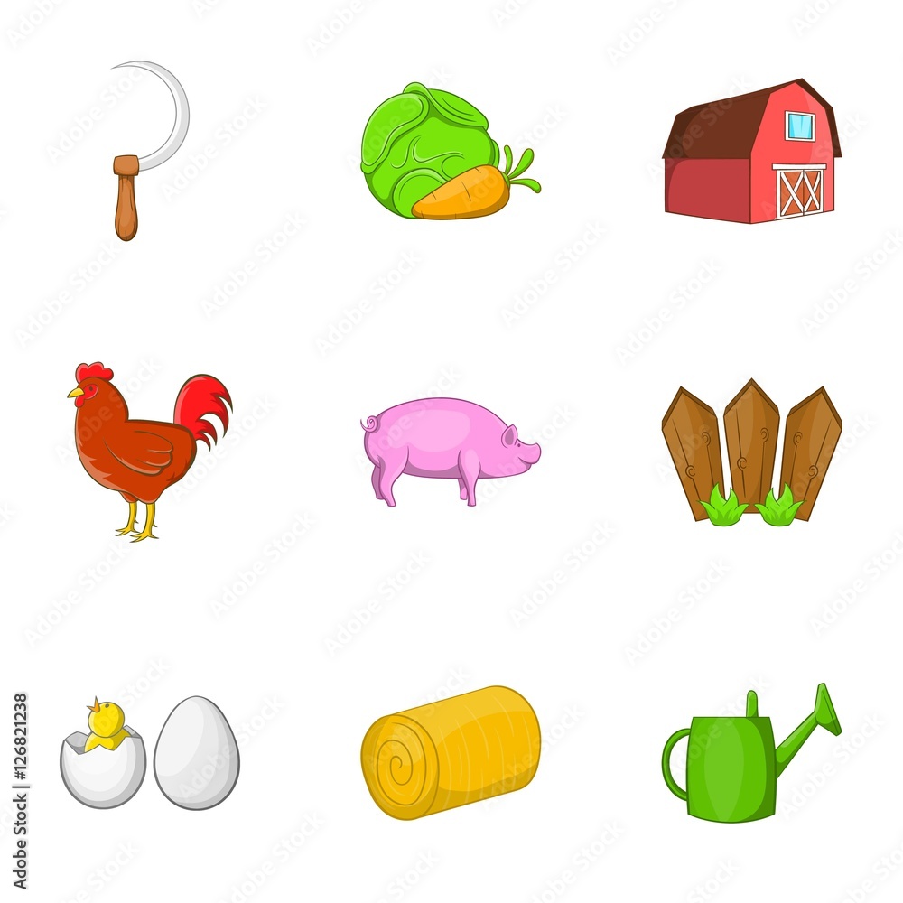 Farm icons set. Cartoon illustration of 9 farm vector icons for web ...
