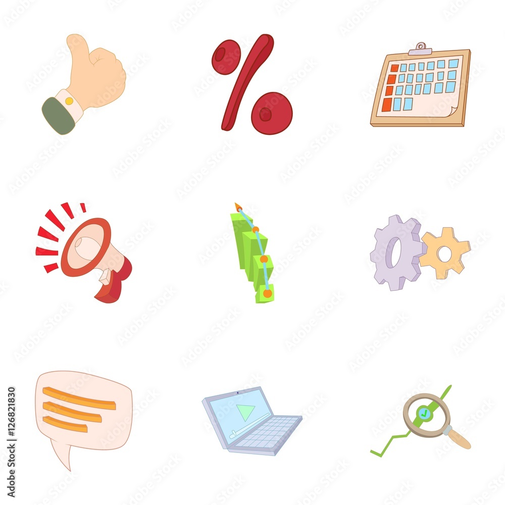 Statistics icons set. Cartoon illustration of 9 statistics vector icons ...