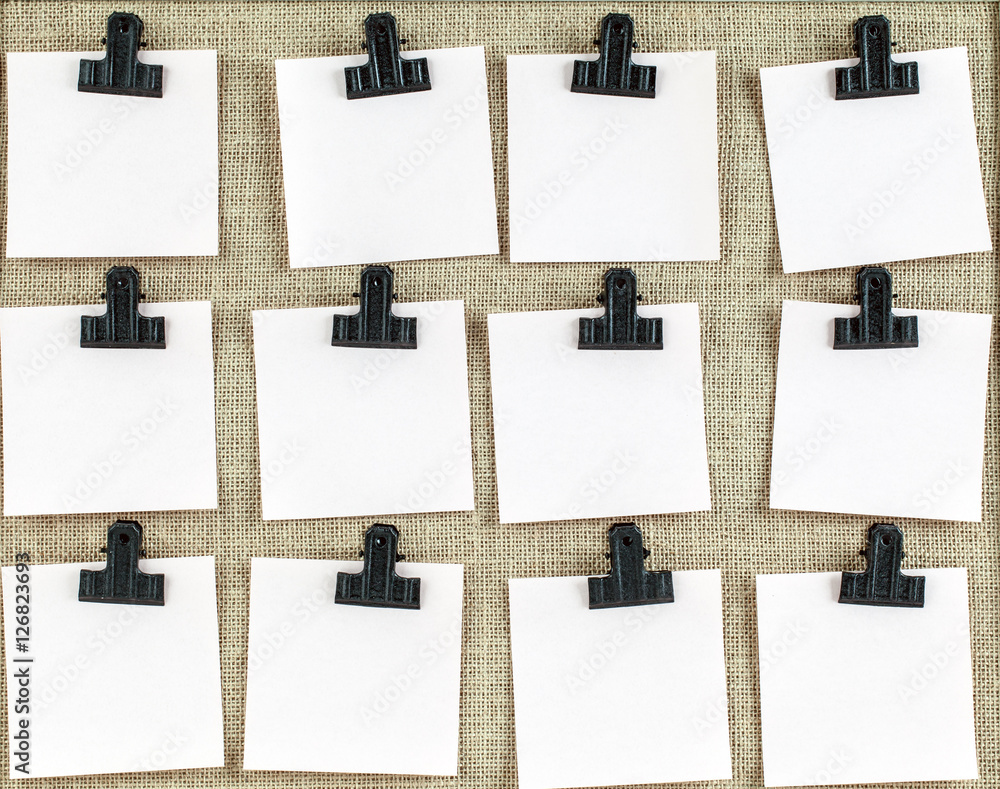 Empty notes clipped to a notice board Stock Photo | Adobe Stock