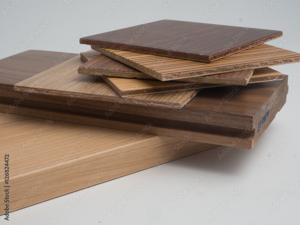 Samples of veneer wood on white background. interior design select ...