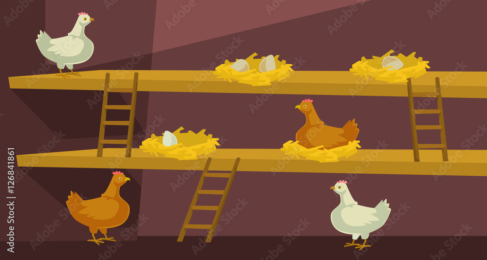 Hen house with chicken. Vector flat cartoon illustration Stock Vector ...