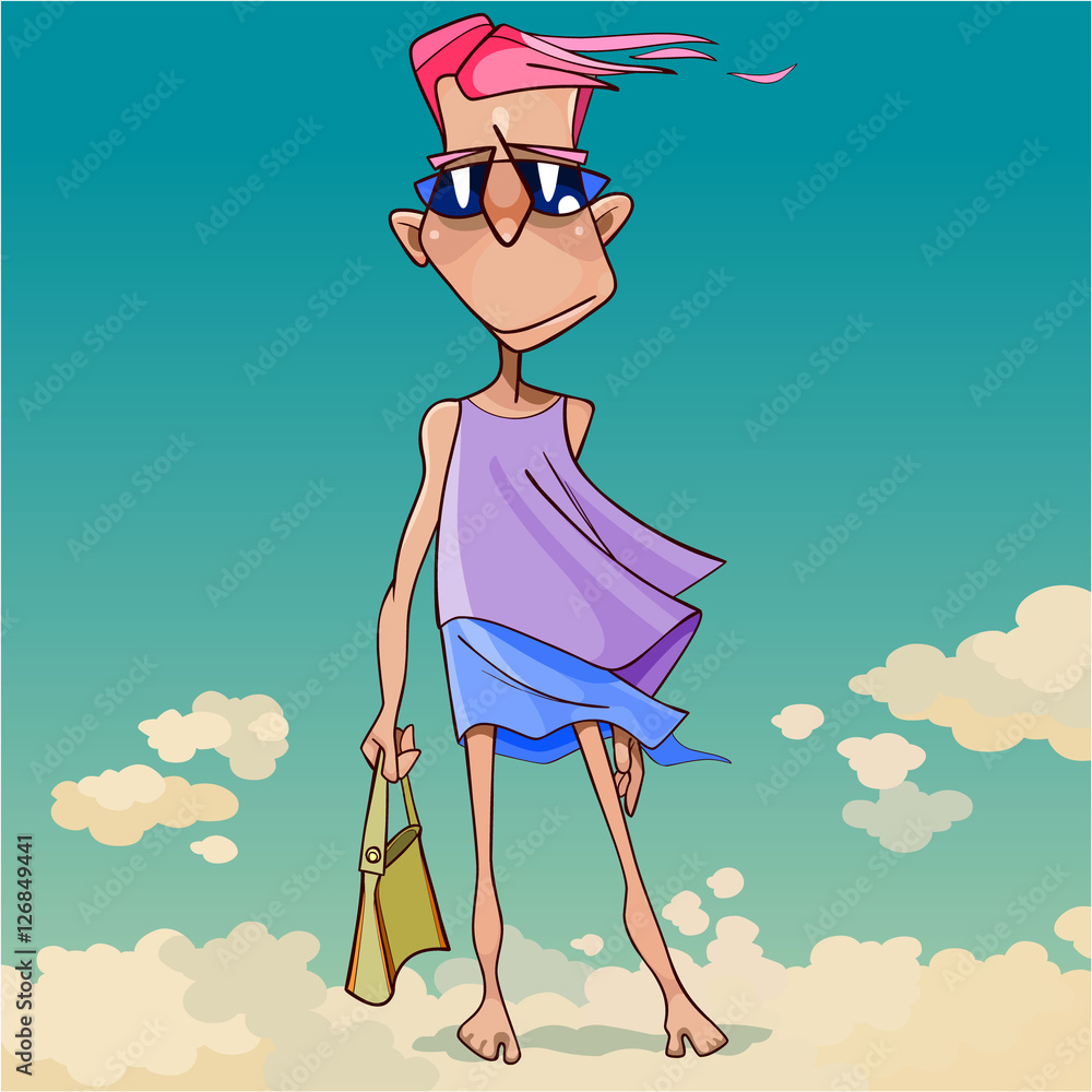 cartoon man with pink hair on a sky background Stock Vector | Adobe Stock
