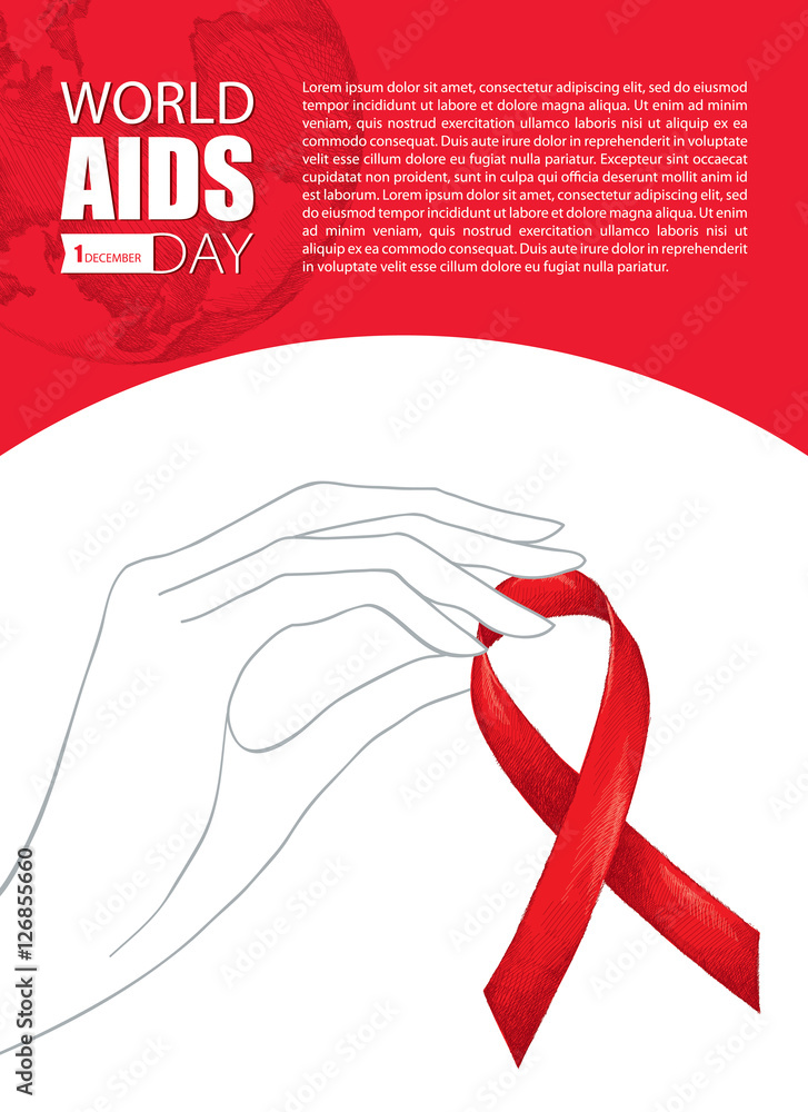 Vector illustration with contour woman hand and sketch red ribbon ...