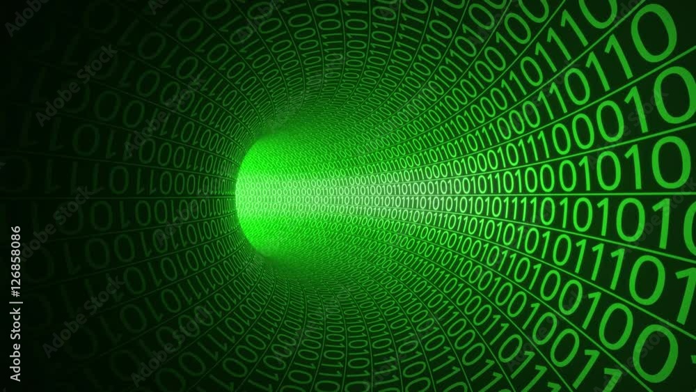 Endless flight through abstract green tunnel made with zeros and ones. Hi-tech motion background ...