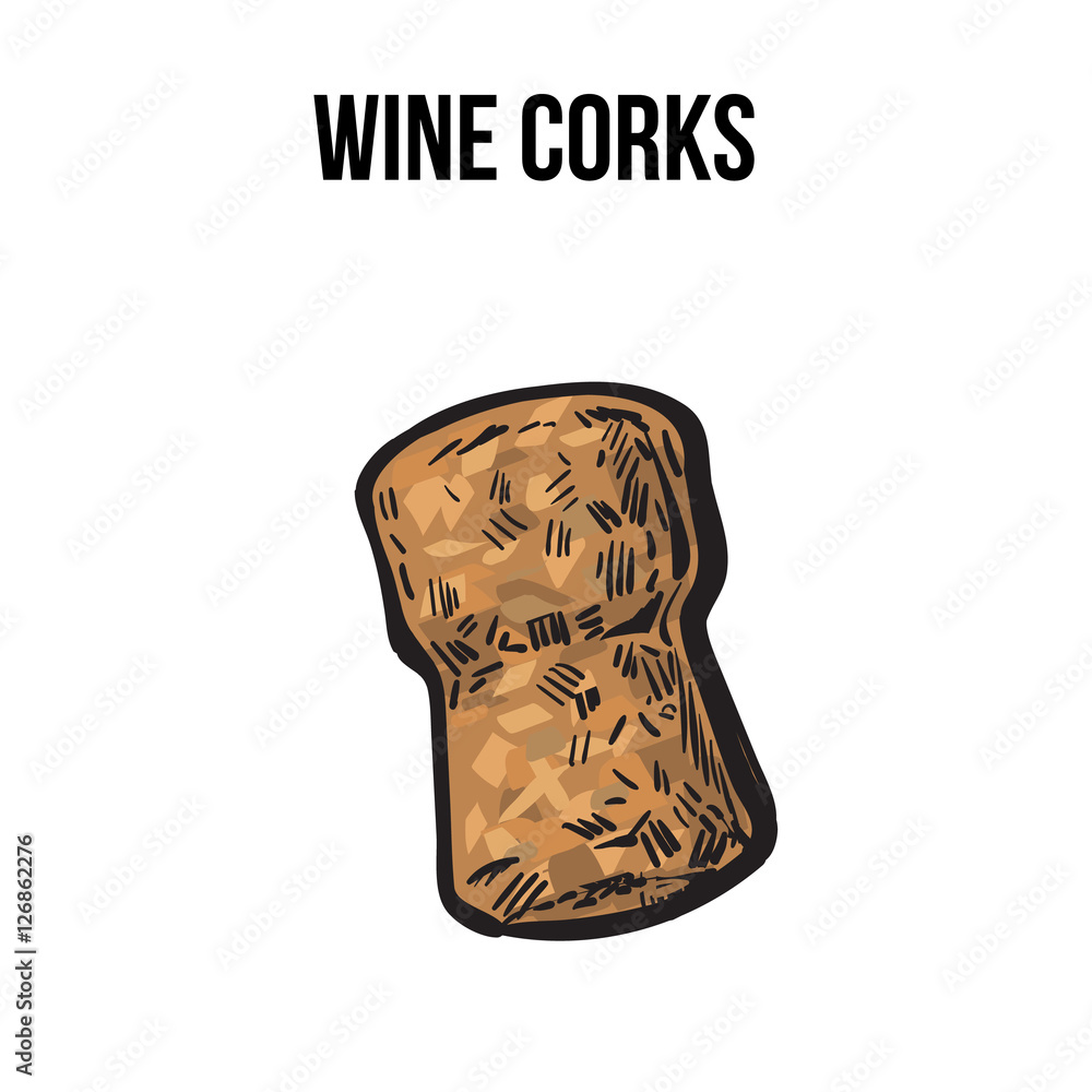 Traditional wine or champagne cork, sketch style vector illustration ...