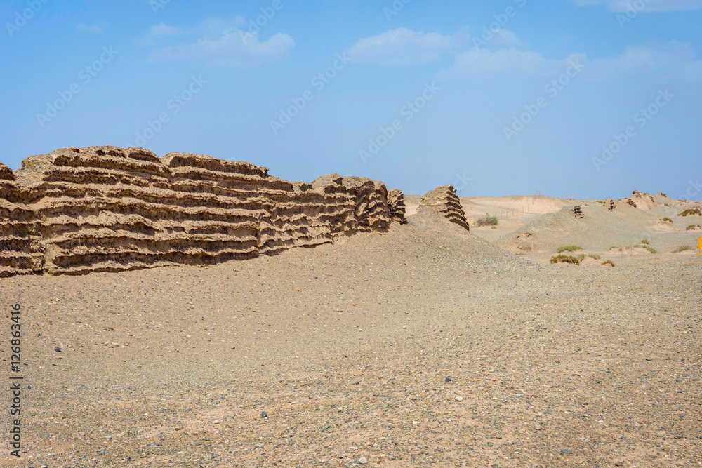 Chinese great wall in Gobi desert, Dunhuang, China Stock Photo | Adobe ...