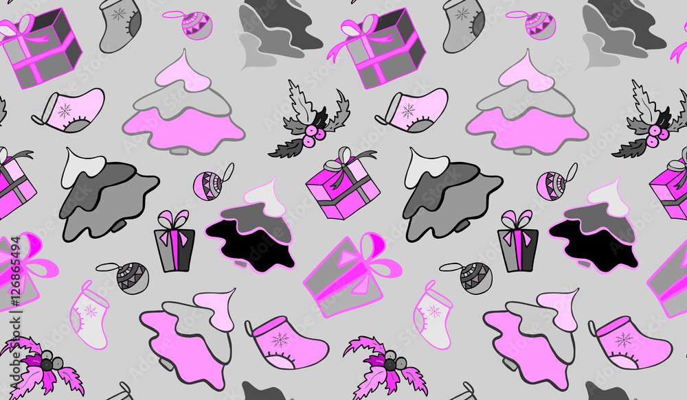 Christmas elements. Illustration for a wrapping paper, wallpaper. Black ...