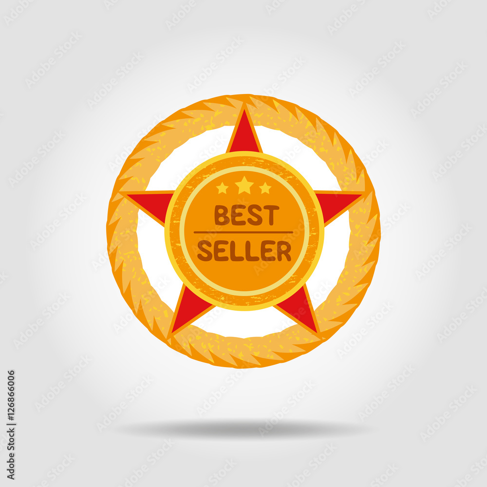 Star icon. Best seller badge isolated concept. Freehand cartoon style ...