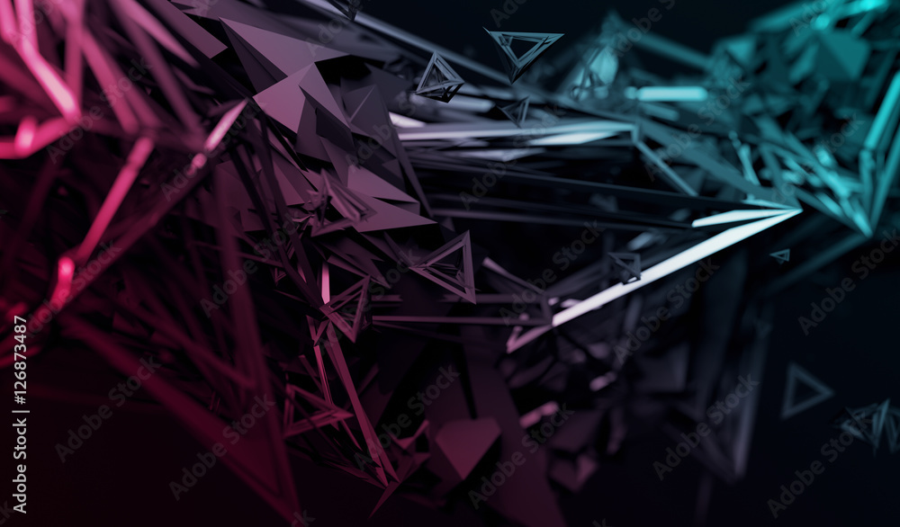 Abstract 3d rendering of chaotic surface. Contemporary background with futuristic polygonal ...
