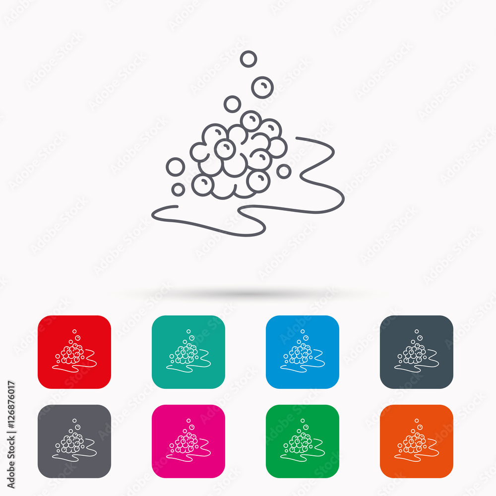 Bubbles icon. Foam for bathing sign. Washing or shampoo symbol. Linear ...