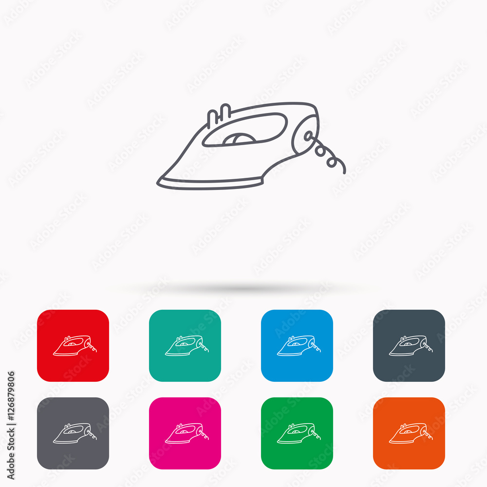 Iron icon. Ironing housework sign. Laundry service symbol. Linear icons ...
