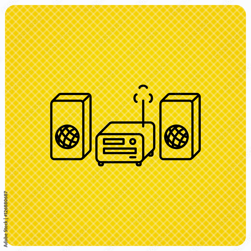 Music center icon. Stereo system sign. Linear icon on orange background ...