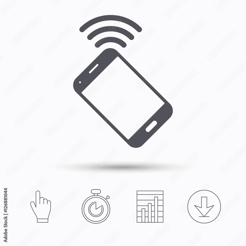 Vetor de Cellphone icon. Mobile phone communication symbol. Stopwatch ...