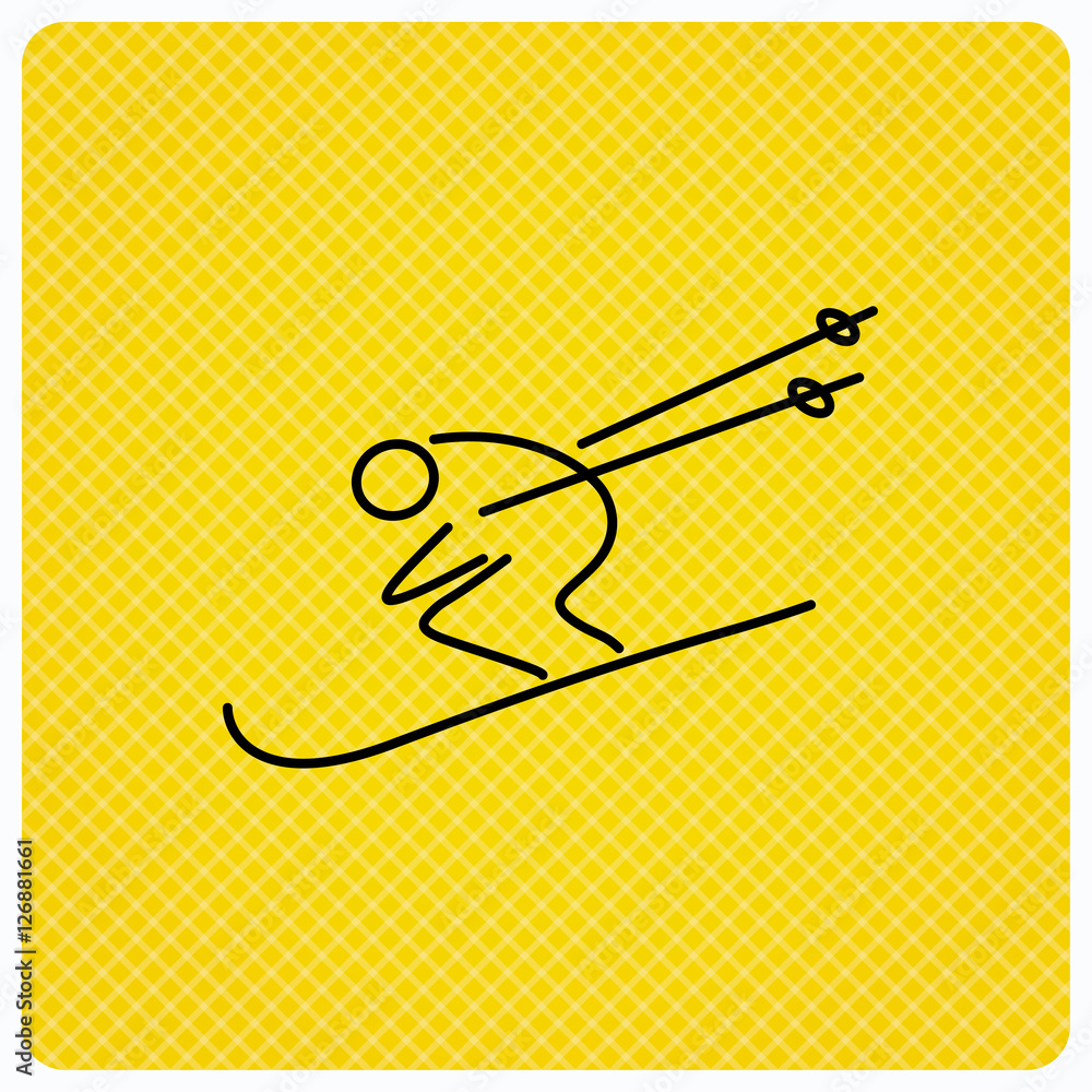 Skiing icon. Skis jumping extreme sport sign. Speed competition symbol ...