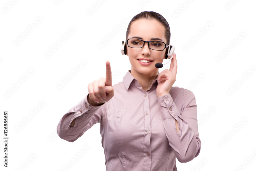 Helpdesk operator isolated on the white background Stock-Foto | Adobe Stock