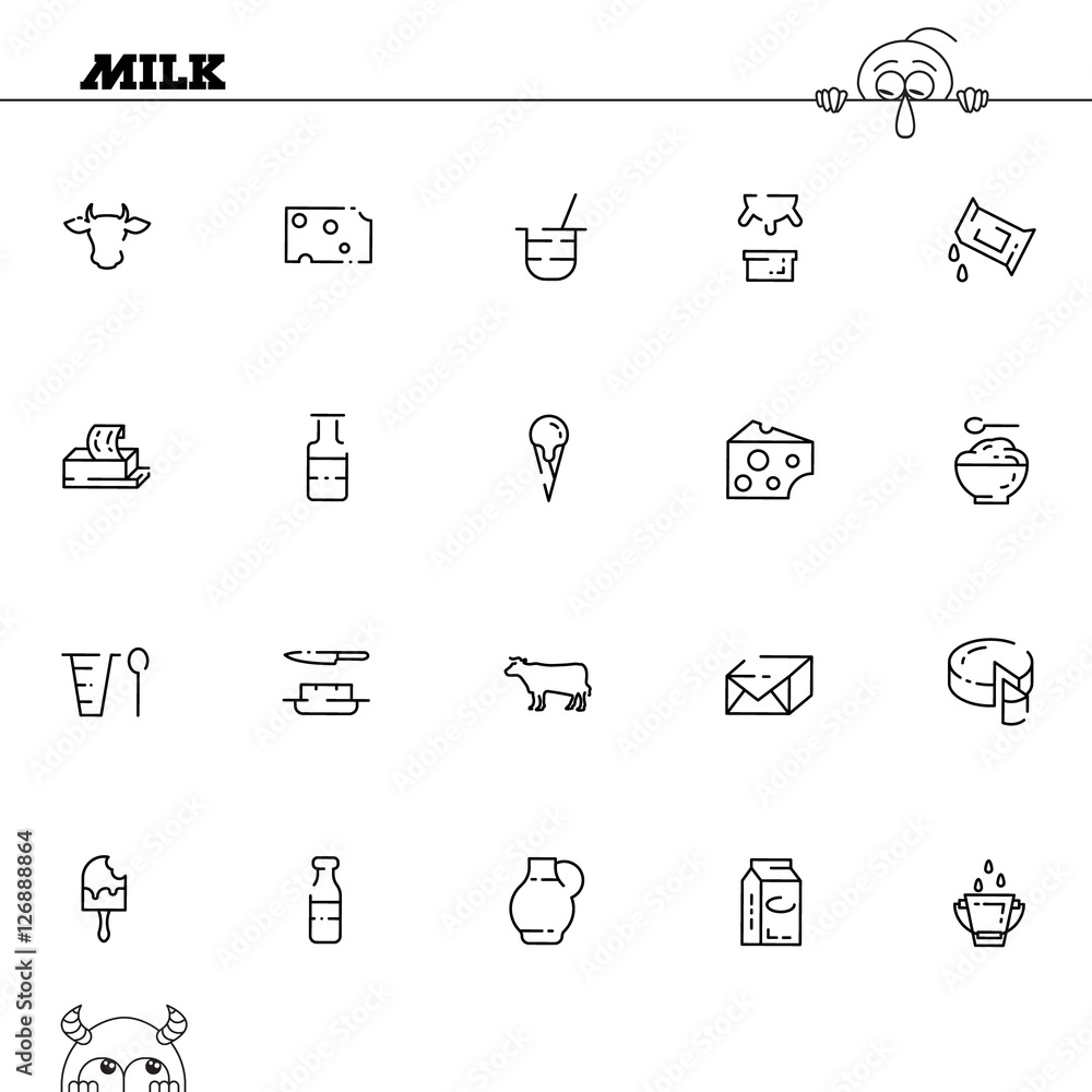 Milk flat icon set for web design. Stock Vector | Adobe Stock