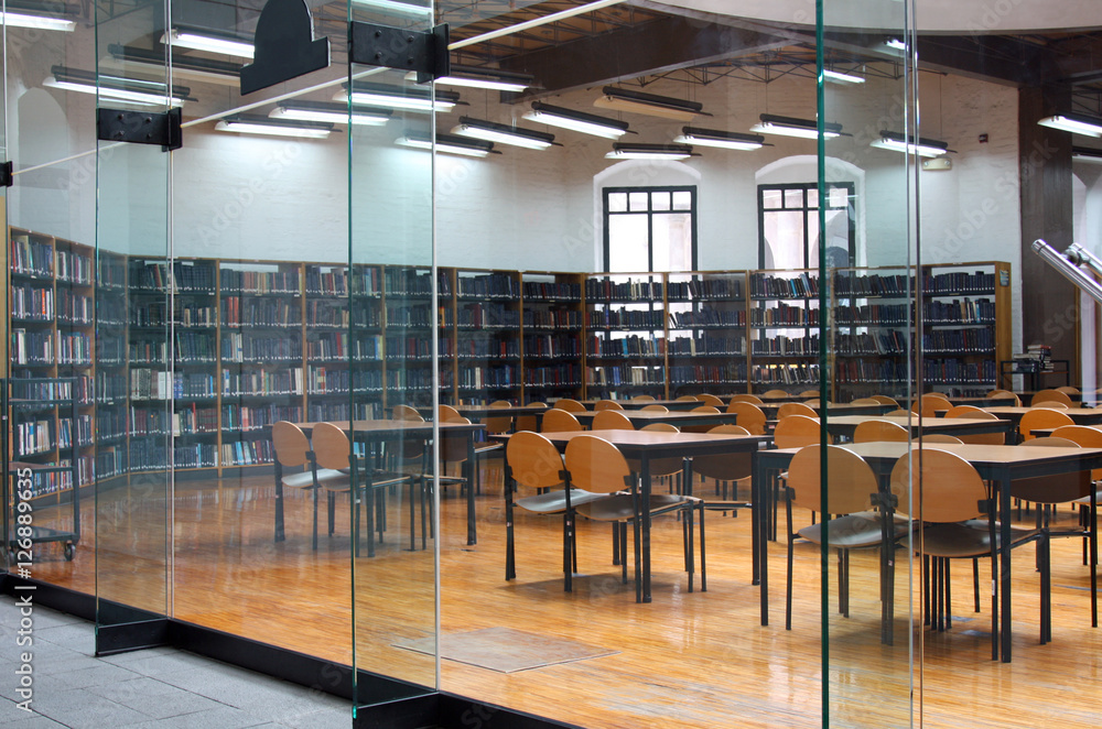 modern library: empty reading room with tables Stock Photo | Adobe Stock