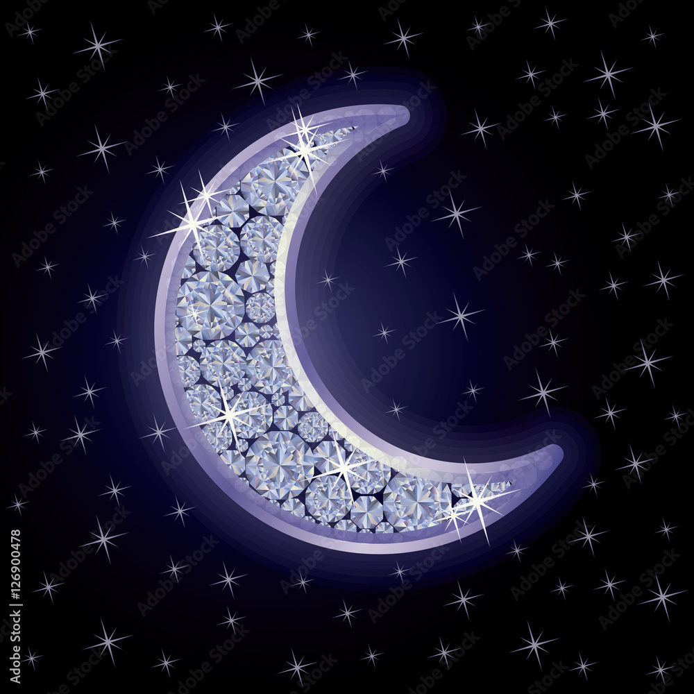 Diamond moon in starry night sky, vector illustration Stock Vector ...