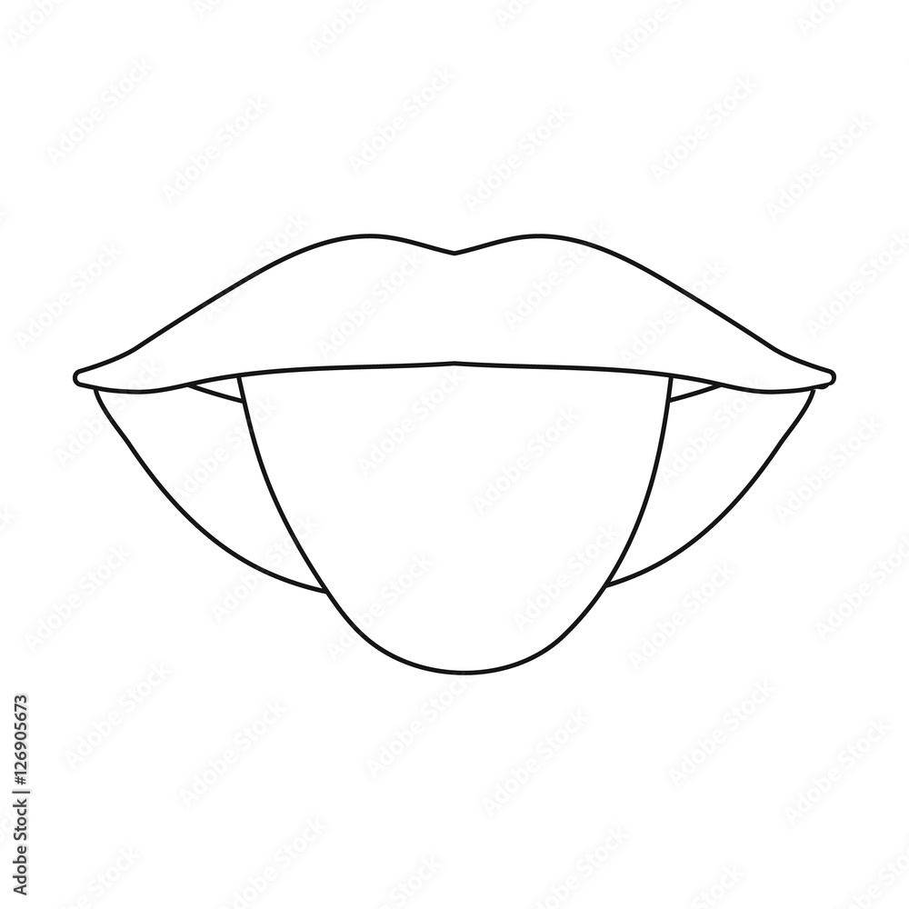 Tongue icon in outline style isolated on white background. Part of body ...
