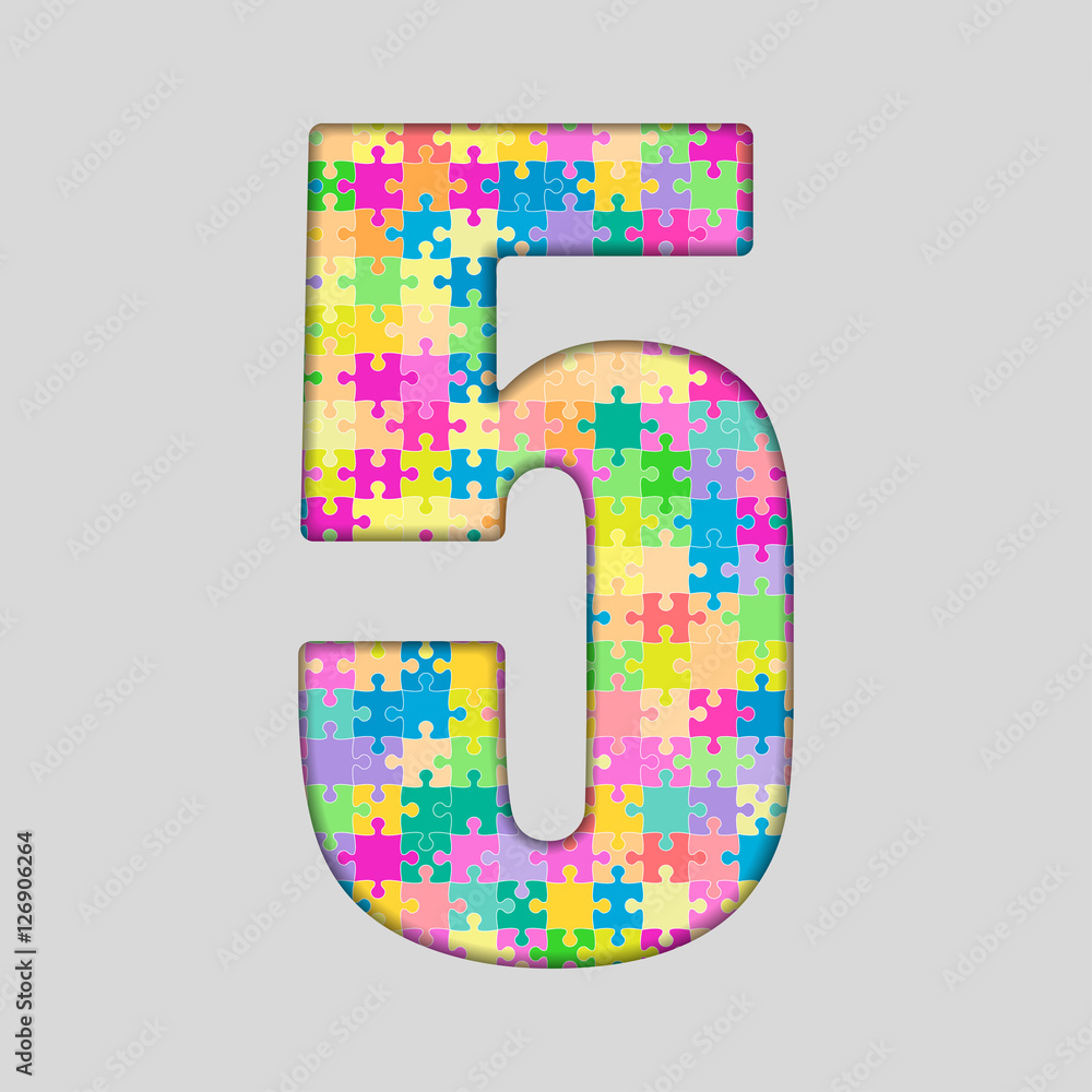 Color Puzzle Number - 5 Five. Gigsaw, Piece. Stock Vector | Adobe Stock