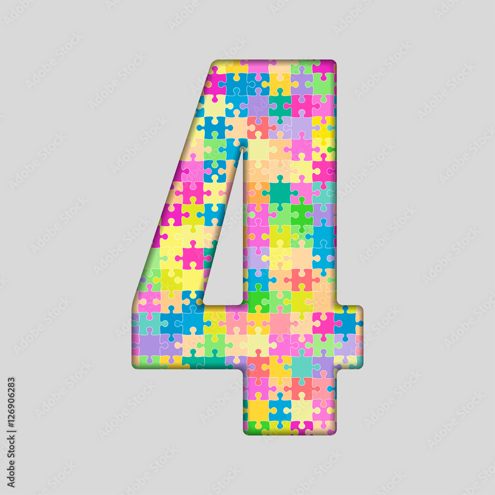 Color Puzzle Number - 4 Four. Gigsaw, Piece. Stock Vector | Adobe Stock