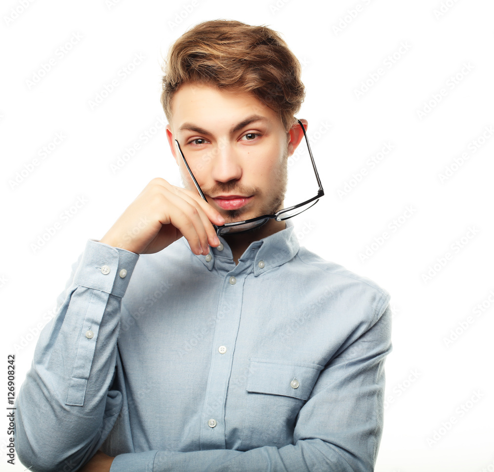 Thinking business man isolated on white background Stock Photo | Adobe ...