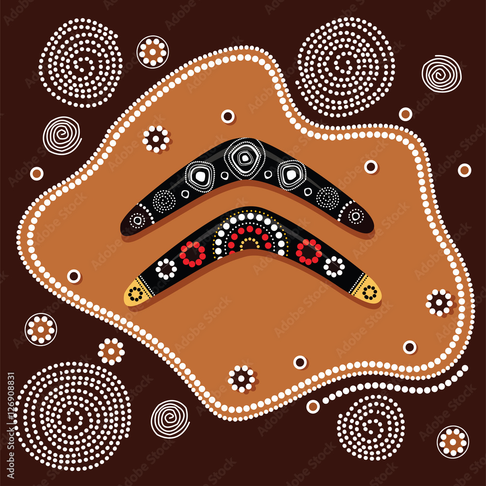Aboriginal art vector painting with boomerang. Stock Vector | Adobe Stock