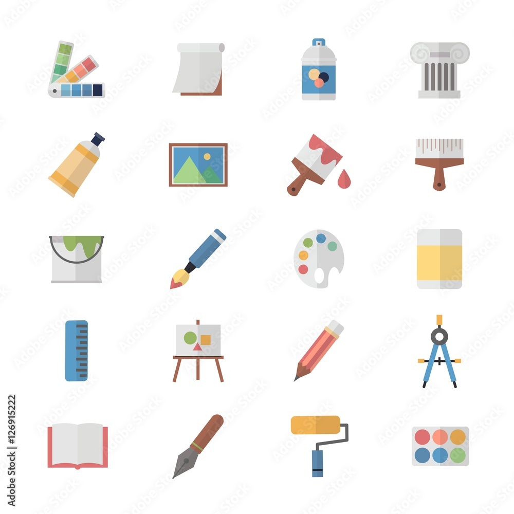 Flat Color Icons Design Set of Art and Painting Icons. Stock ...