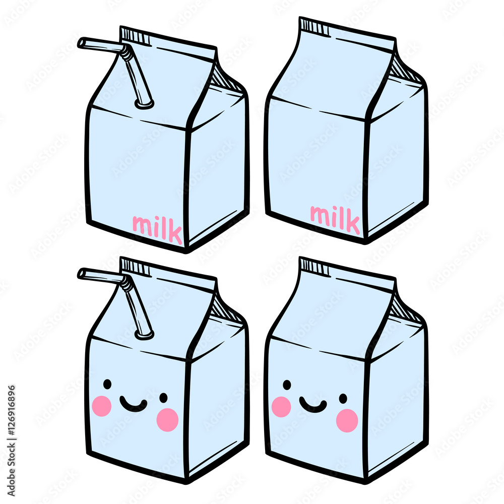 Cute milk carton. Milk package cartoon character.Cute vector poster ...