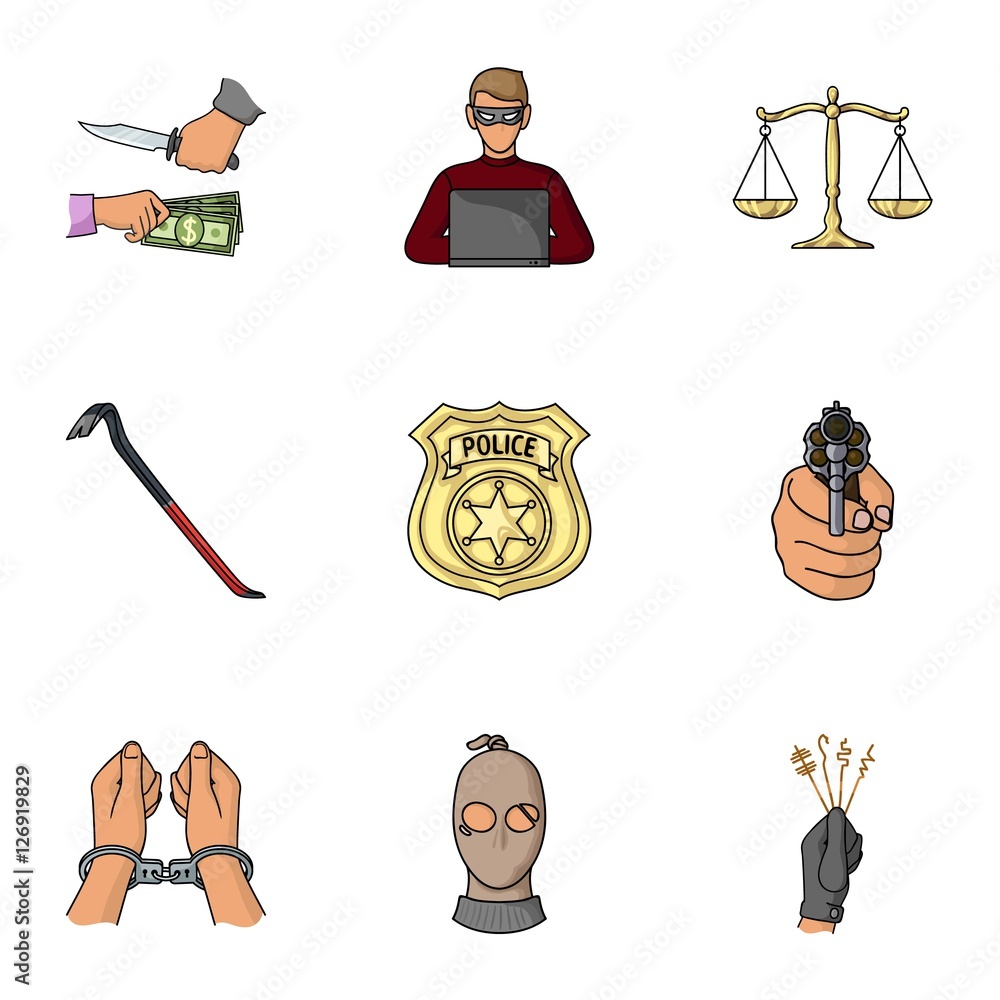 Crime set icons in cartoon style. Big collection of crime vector symbol ...