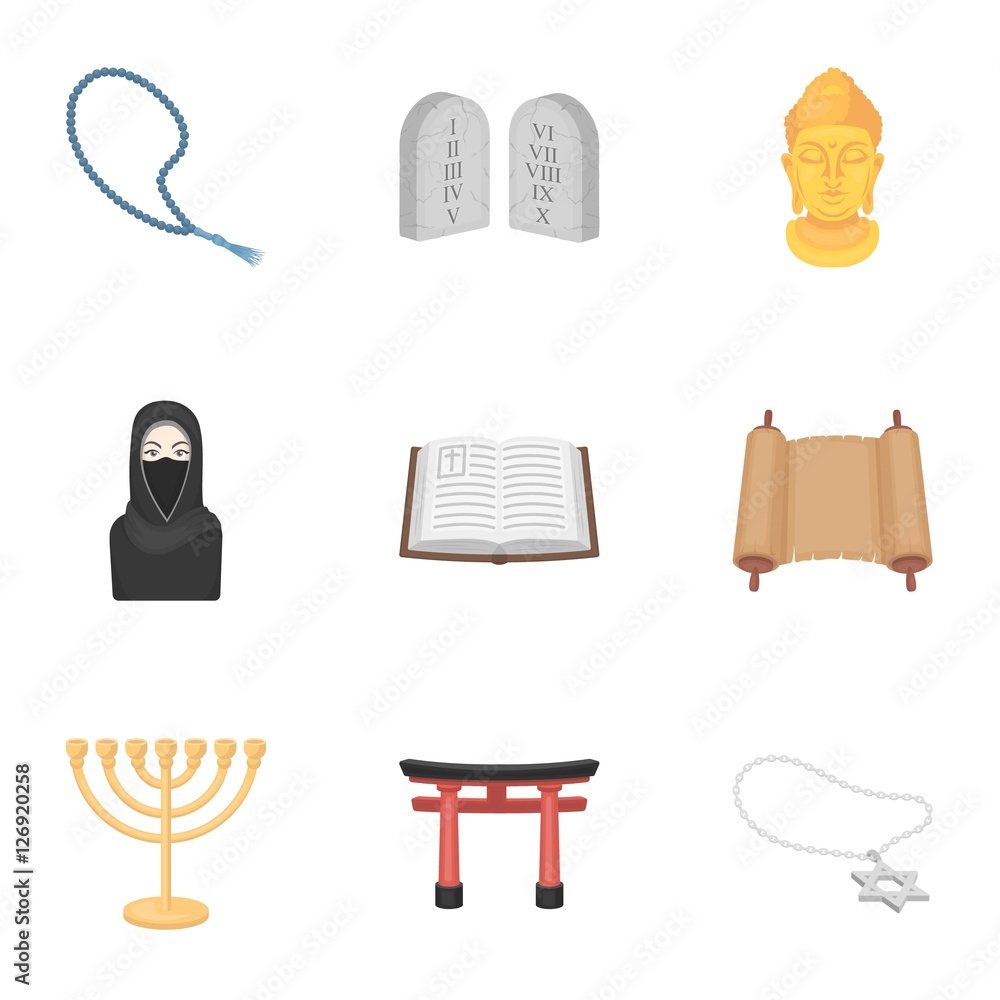Religion set icons in cartoon style. Big collection of religion vector ...