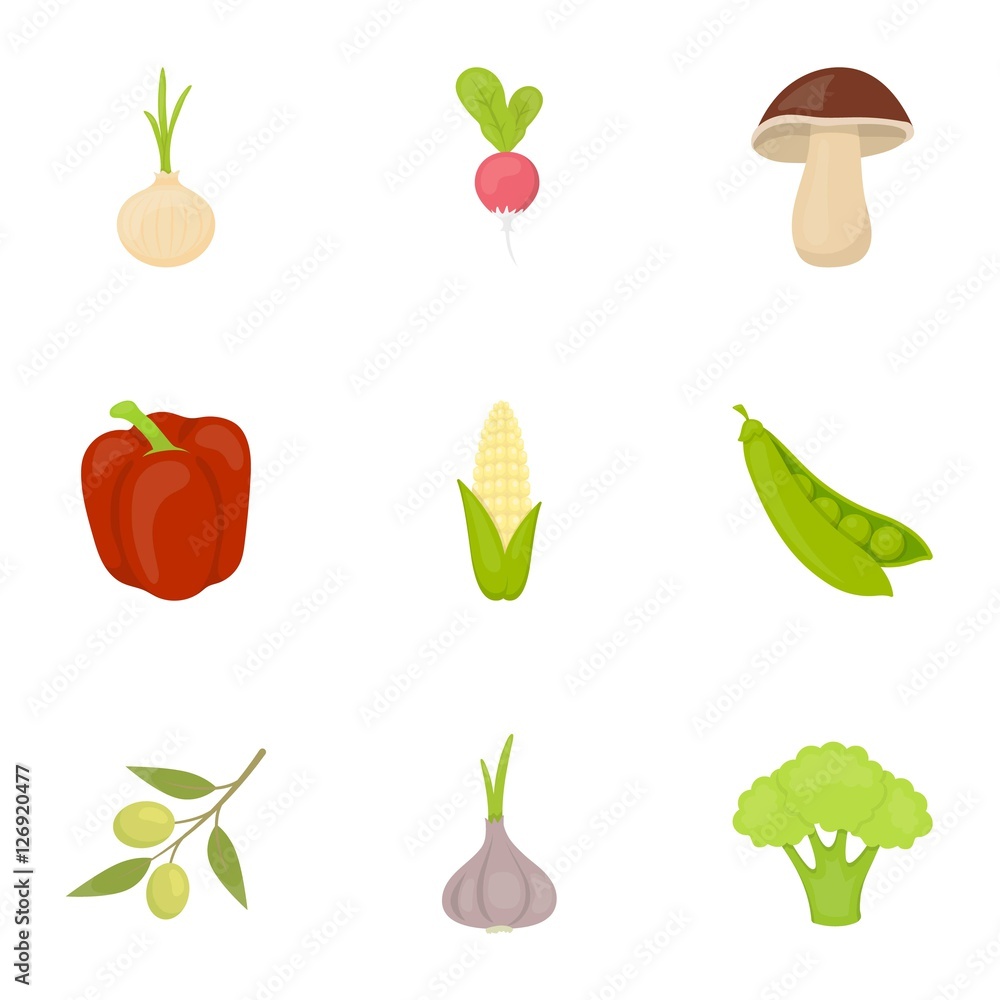 Vegetables set icons in cartoon style. Big collection of vegetables ...