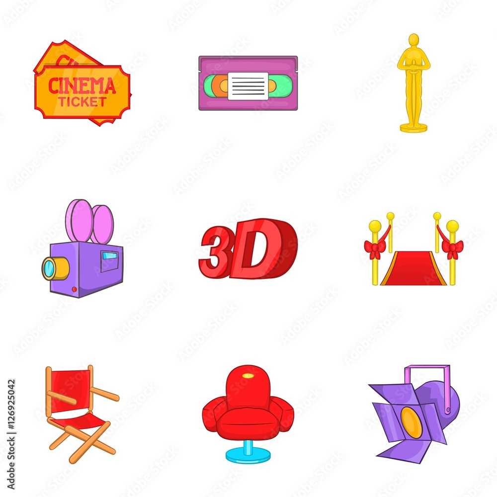 Motion picture icons set. Cartoon illustration of 9 motion picture ...