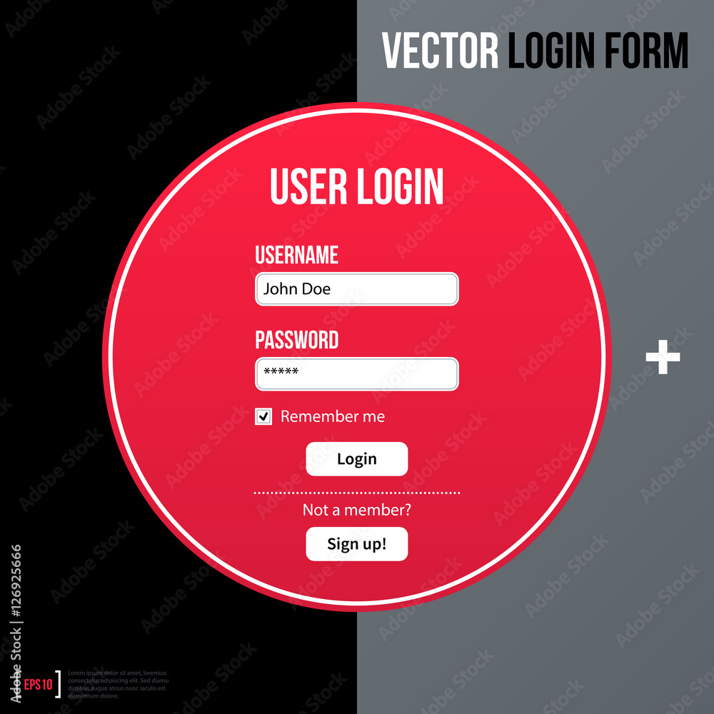 Modern business login form template with big red circle on gray ...