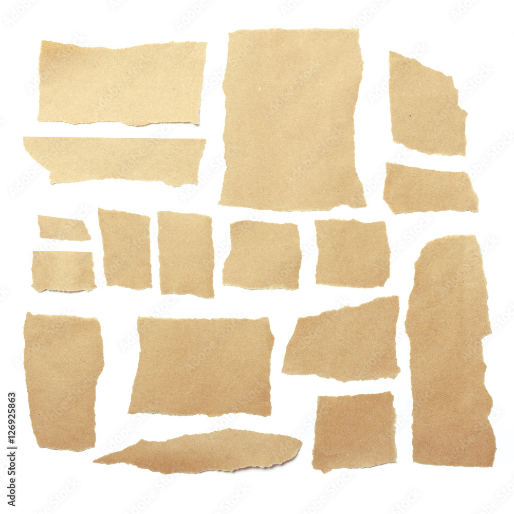 brown ripped pieces of paper on white background Stock Photo | Adobe Stock