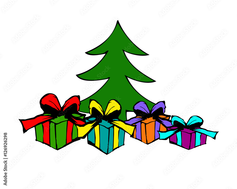 Weihnachtsbaum mit Geschenke Stock Illustration | Adobe Stock