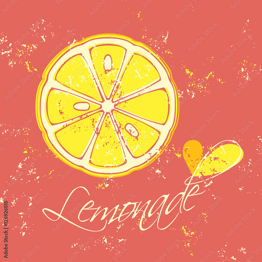 Lemonade. Lemon over textured pink background, bold design in vivid ...