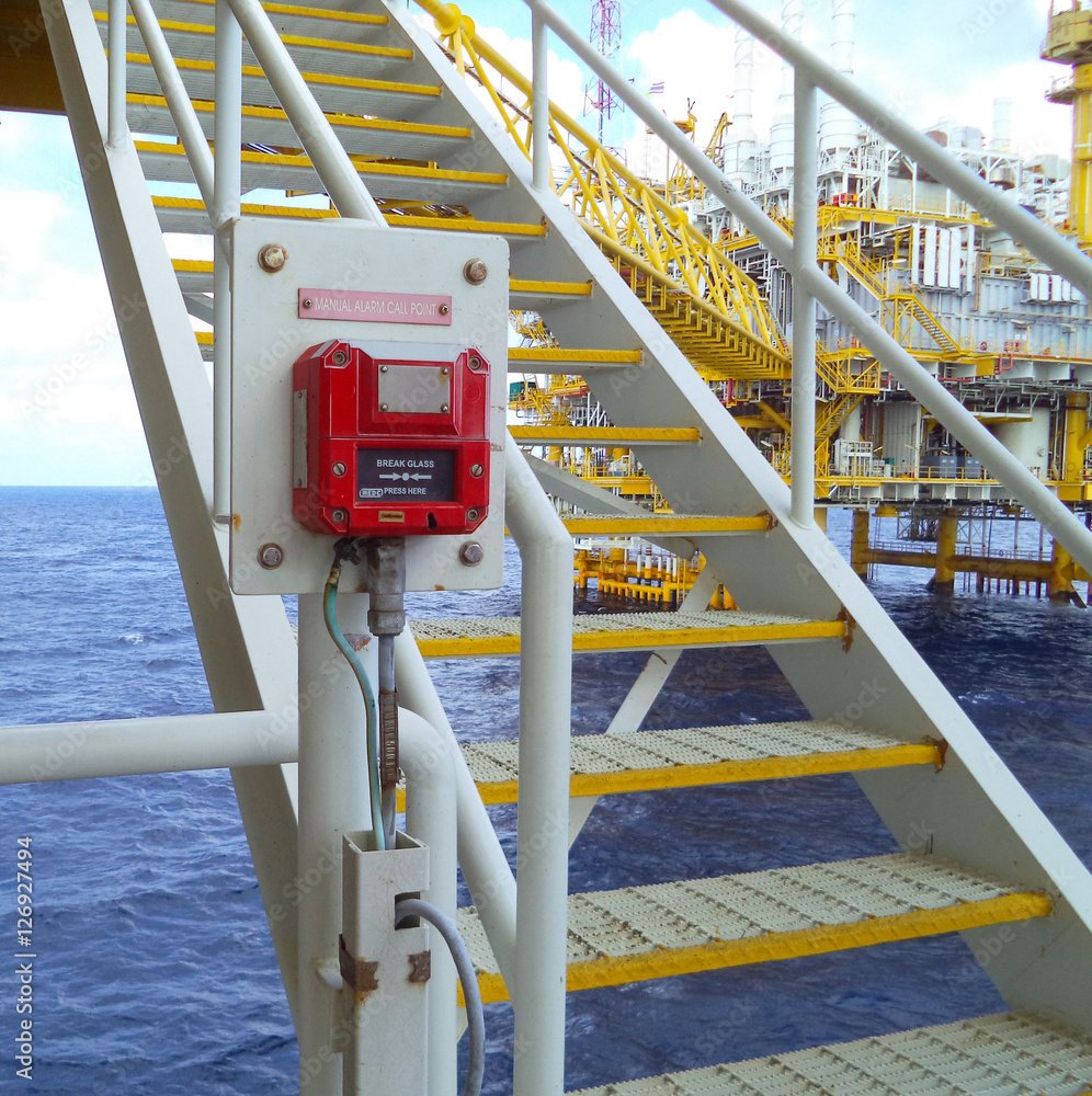 Manual alarm call point on offshore oil gas plant. Stock Photo | Adobe ...