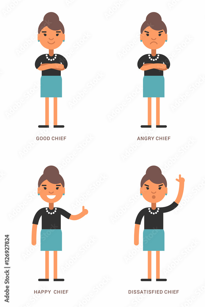 Expressions and emotions. A set of four flat vector illustrations with ...