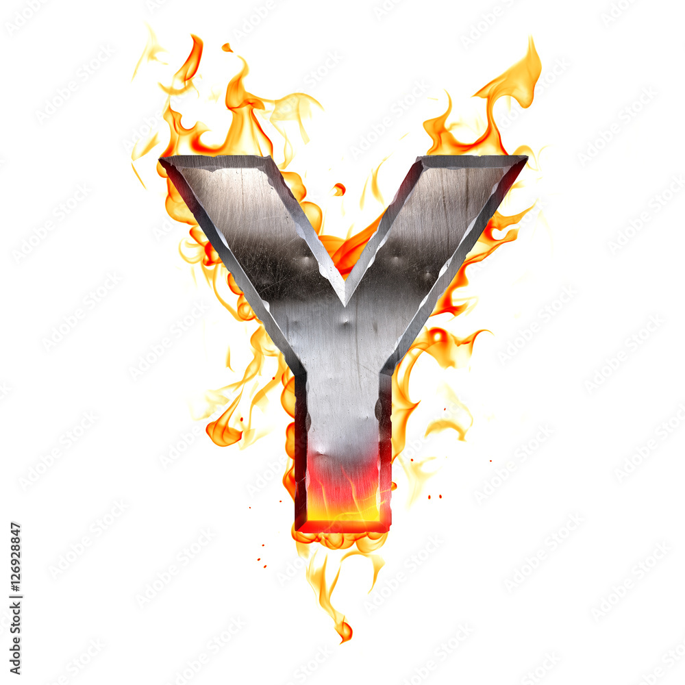 Metallic letter on fire Stock Illustration | Adobe Stock