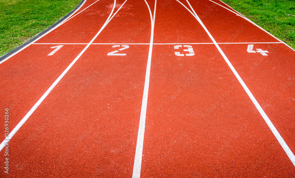 Start numbers on athletic running track in stadium. Stock Photo | Adobe ...