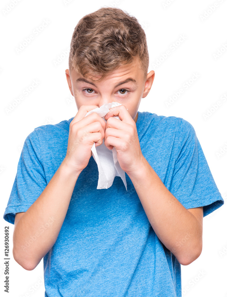 Ill teen boy with flu Stock Photo | Adobe Stock