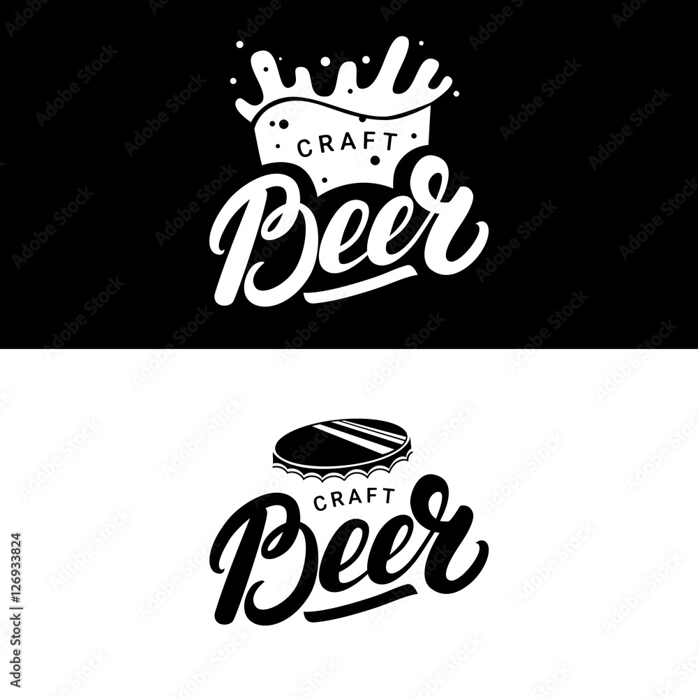 Set of beer hand written lettering logos, labels, badges for beerhouse ...