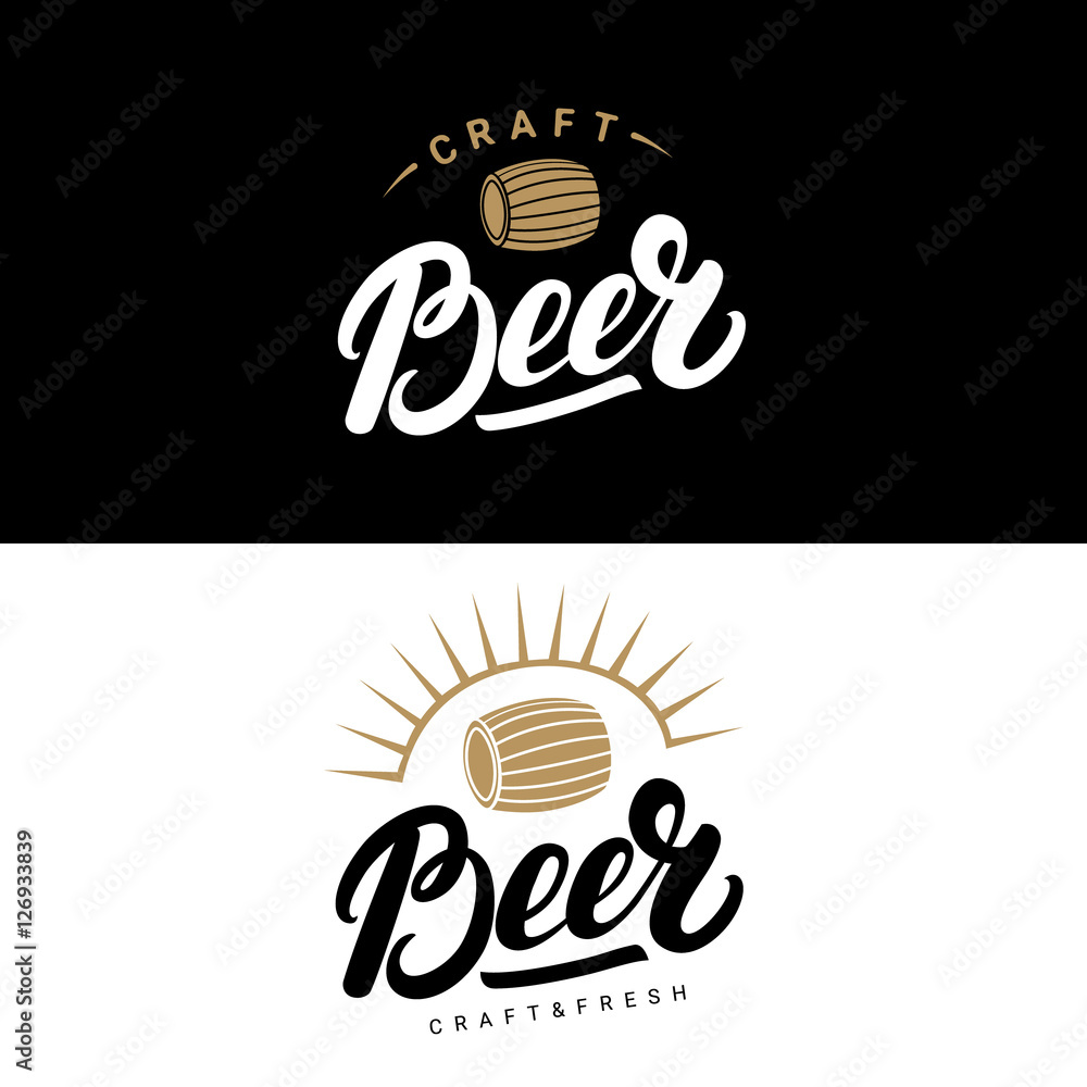 Set of beer hand written lettering logos, labels, badges for beerhouse ...