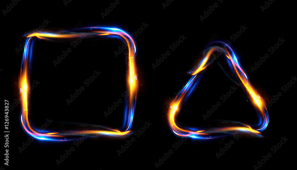 Glowing frames black background. Square glow borders. Sparkling ...